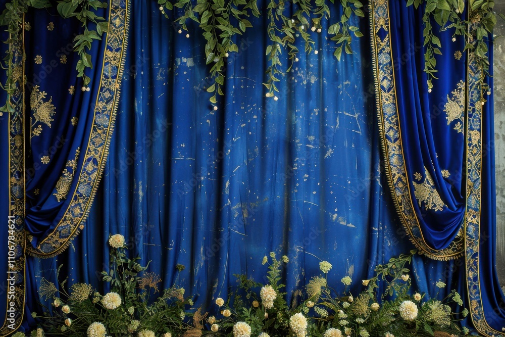 Mughal style royal blue studio backdrop with a matte finish, gold ...