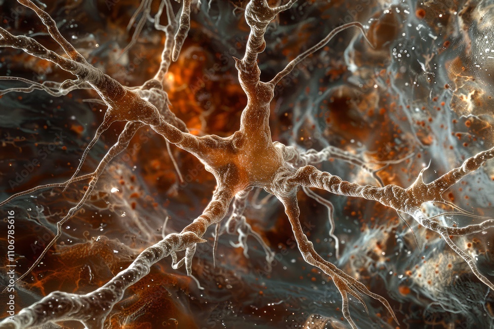 Nerve Tissue: A high-resolution image of nerve tissue, highlighting ...