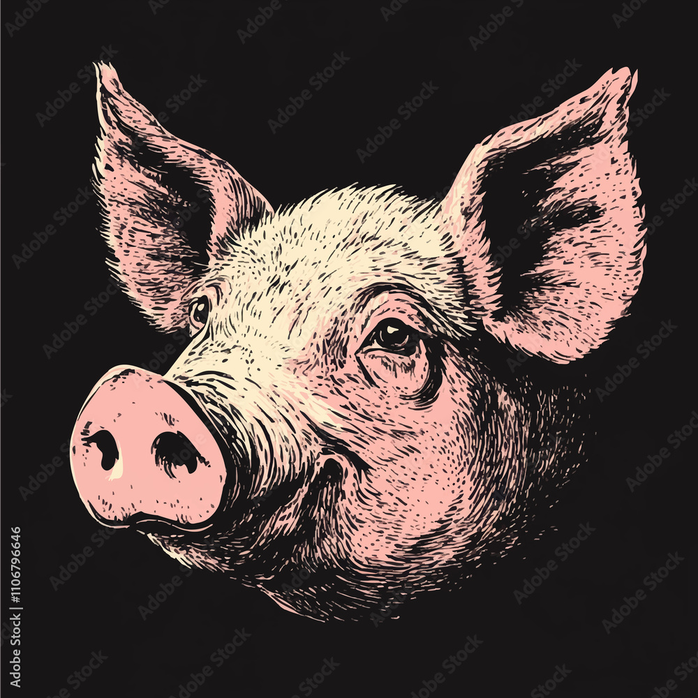 pig, pig head, cartoon illustration, animal, vector, isolated ...