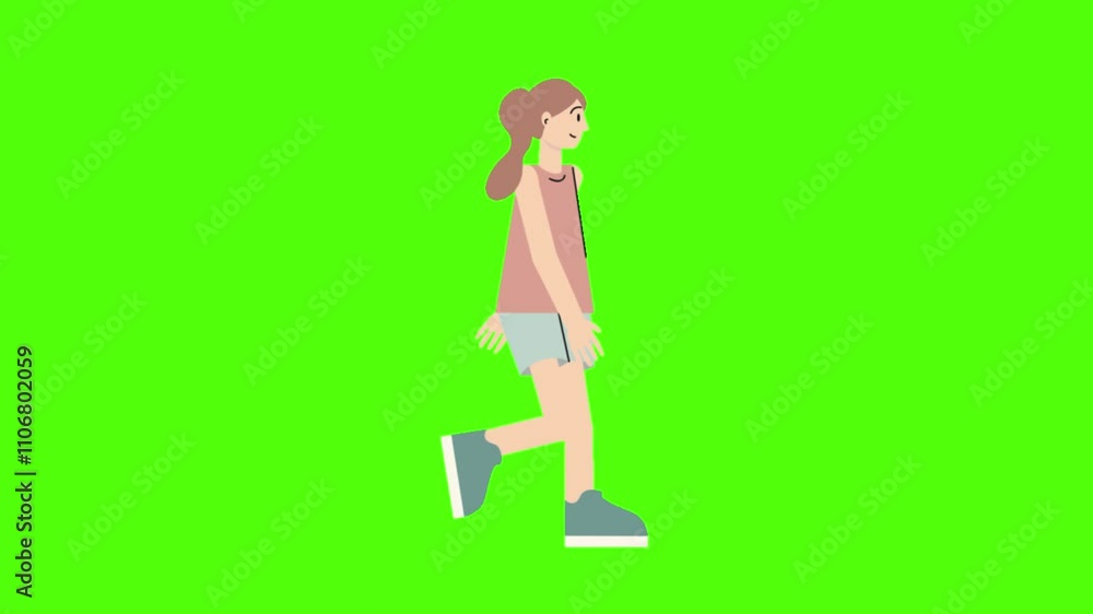 Walk Girl Vector Animation Green Screen 4K, Animated Female Character ...