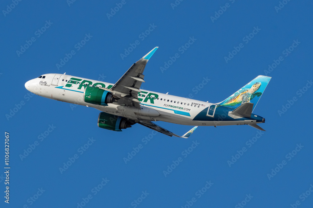 Frontier Airlines Airbus A320 with registration N316FR shown departing ...
