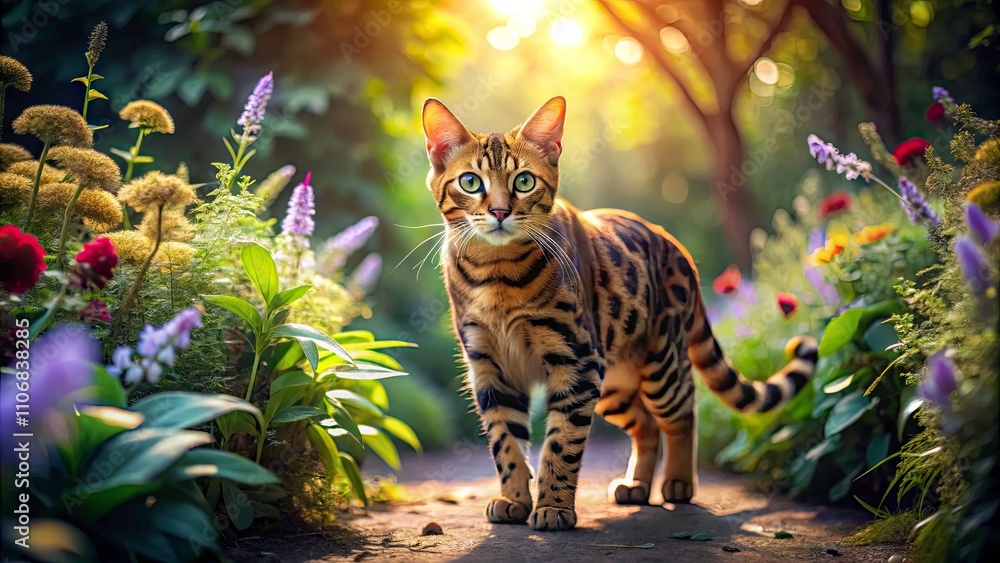 Captivating Outdoor Product Photography of a Walking Bengal Cat in ...