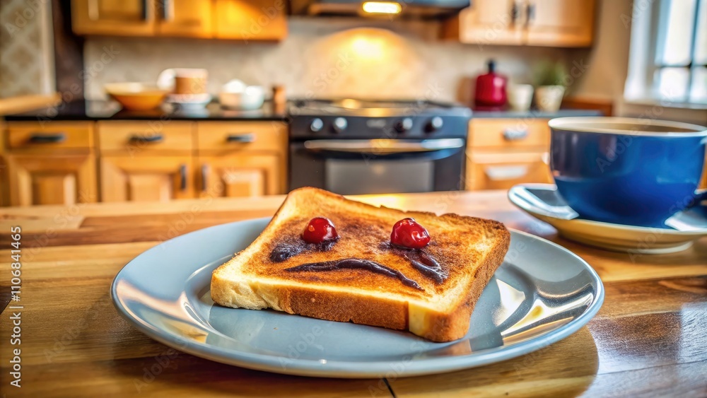 Drone Photography of Burnt Toast on a Kitchen Counter with a Sad Face ...