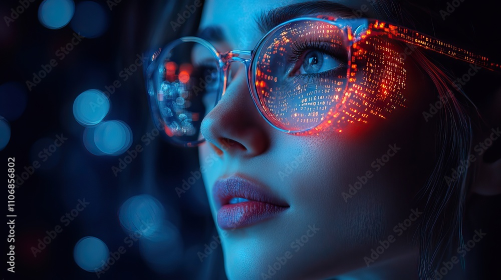 A profile shot of an AI mate wearing glasses features digital brain ...