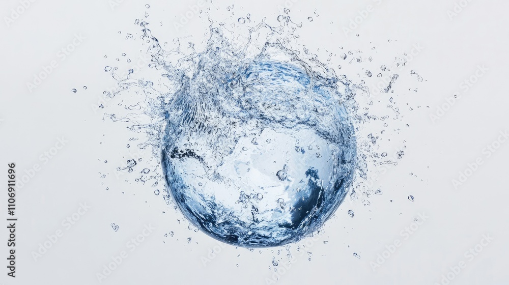 Water splashing over a glowing Earth globe on a white background ...