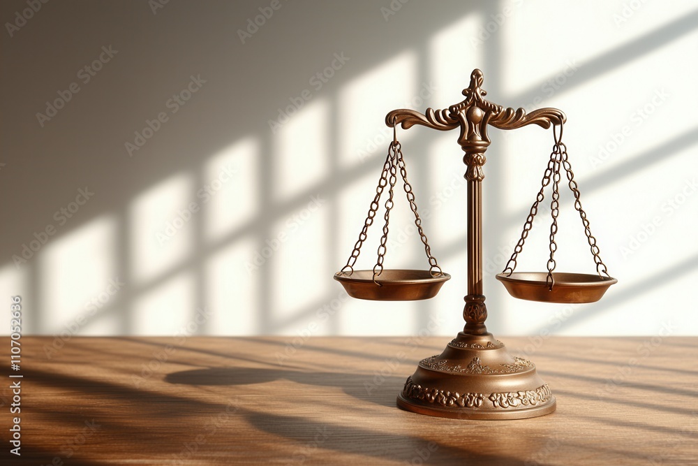 Law restriction prohibition and justice, A balanced scale symbolizes ...