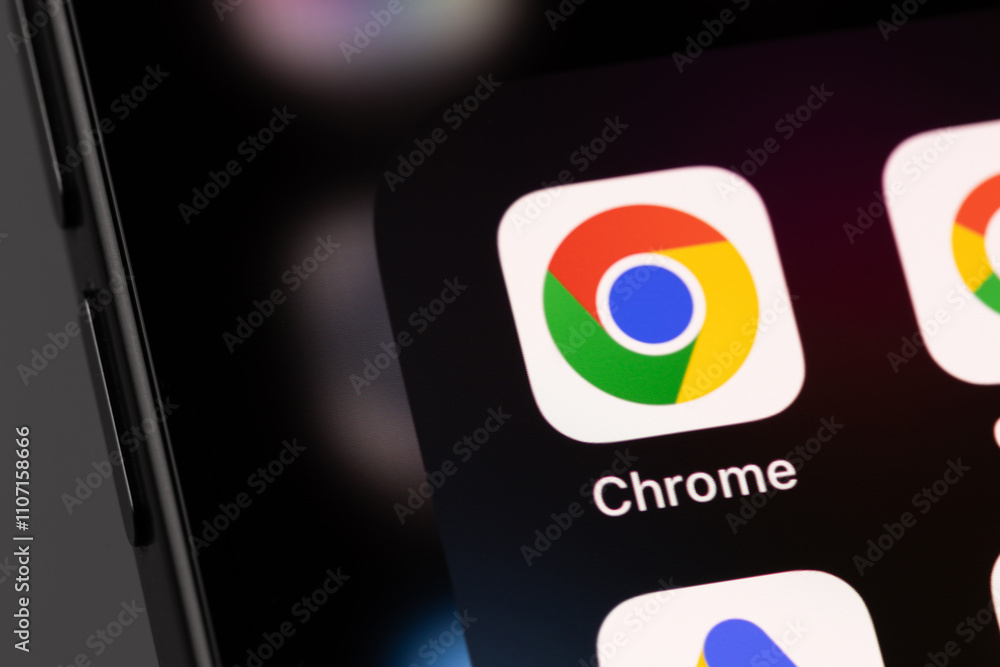 Google Chrome browser mobile icon app on a screen smartphone iPhone ...