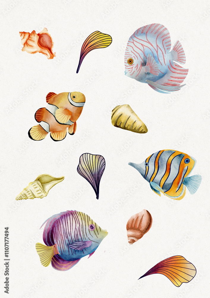 sea pattern, sea, ocean, fish, shells, underwater world, coral reefs ...