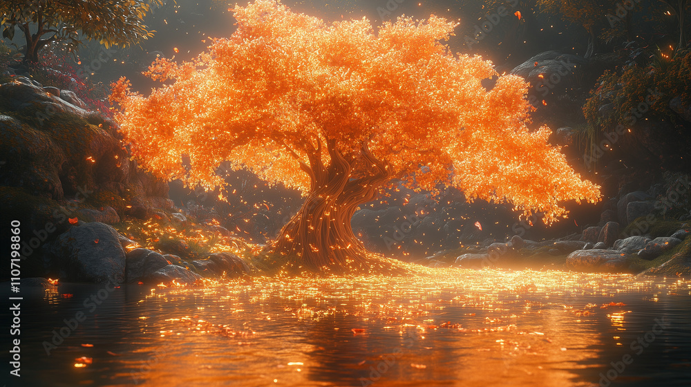 Photo & Art Print Golden Tree of Life: Enchanting digital art depicting ...
