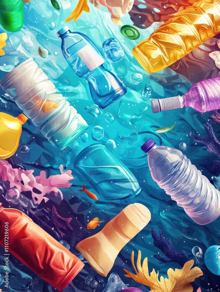 Plastic pollution abstract concept vector illustration. Plastic ocean ...