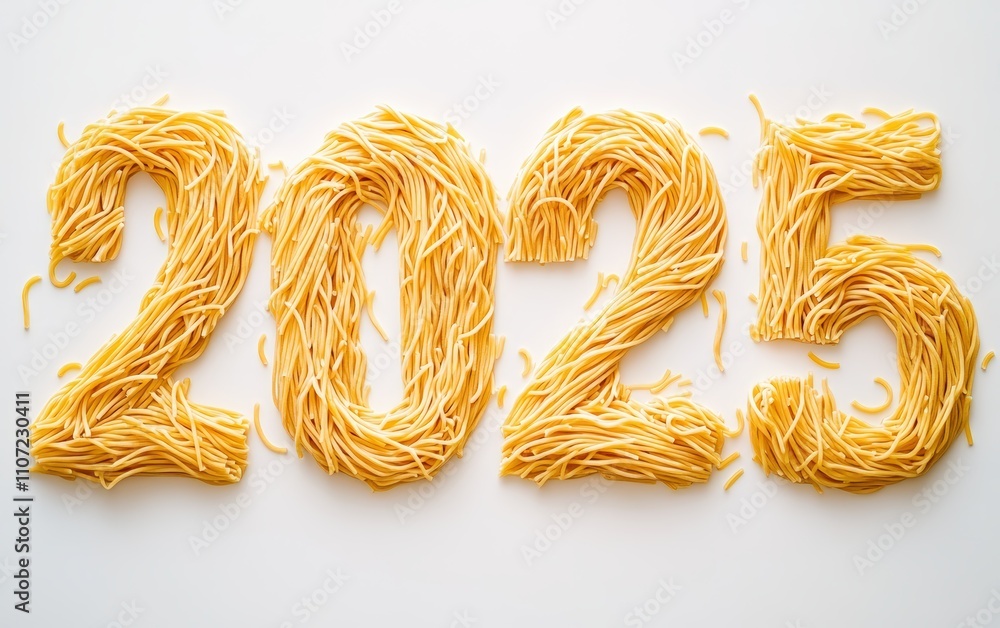 2025 Made of Cooked Spaghetti Numbers formed with neatly twirled piles ...