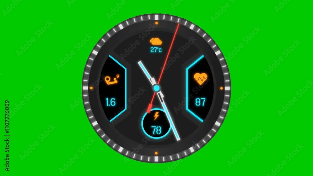 Smartwatch display clock design animation on a green screen showcasing ...