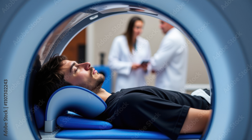 Patient Undergoing MRI Scan With Doctors Present in the Background ...