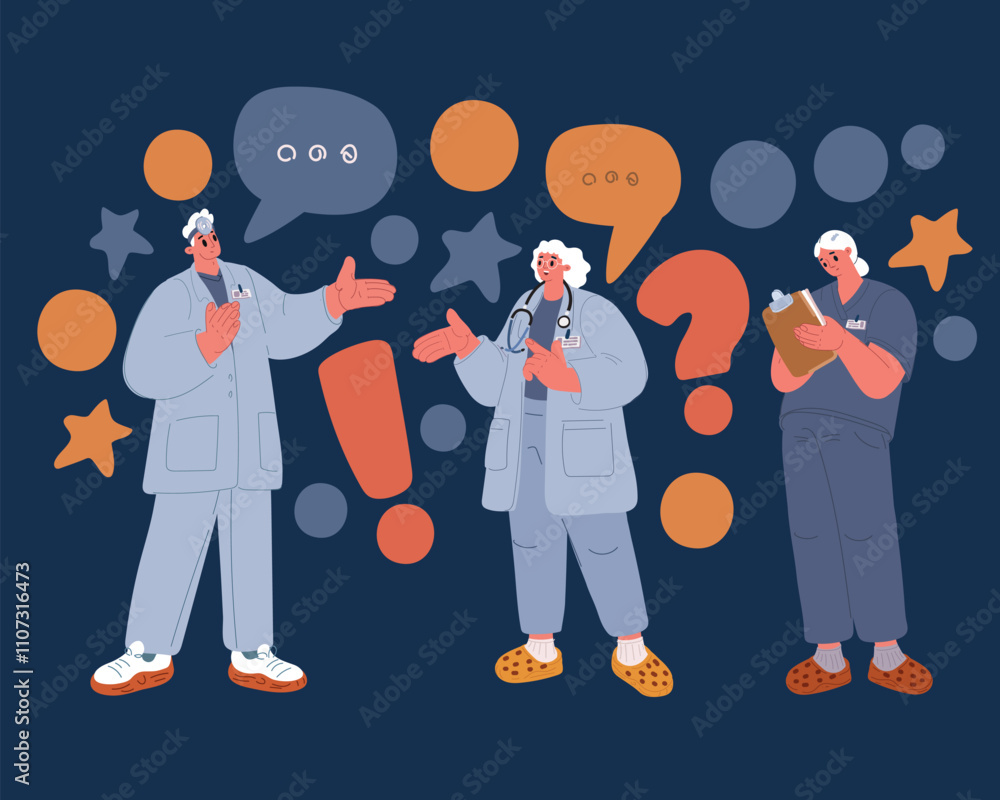 Cartoon vector illustration of a collection of doctors in various ...