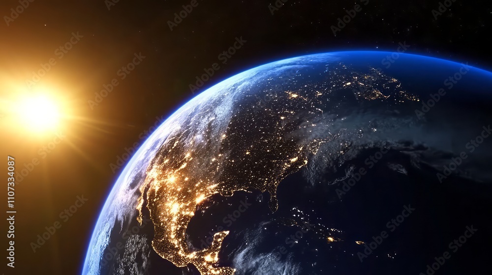 Earth and sun. Cosmic motion graphics, universe outer space exploration ...