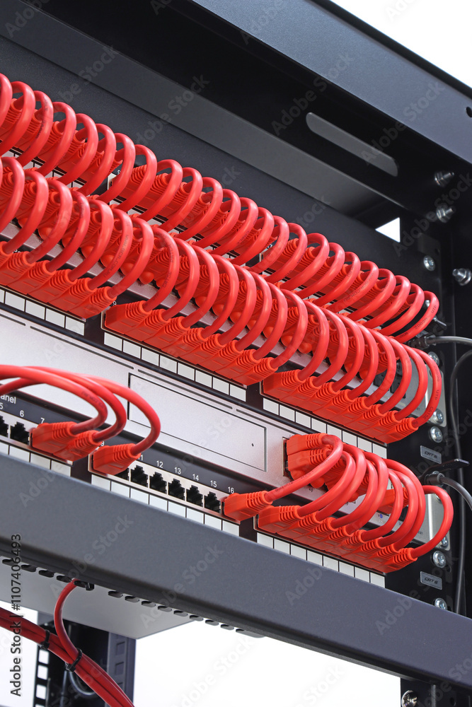 Connecting the Ethernet switch to the patch panel using patch cords ...
