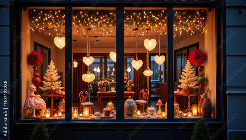 Charming holiday display with twinkling lights and festive decor in a ...