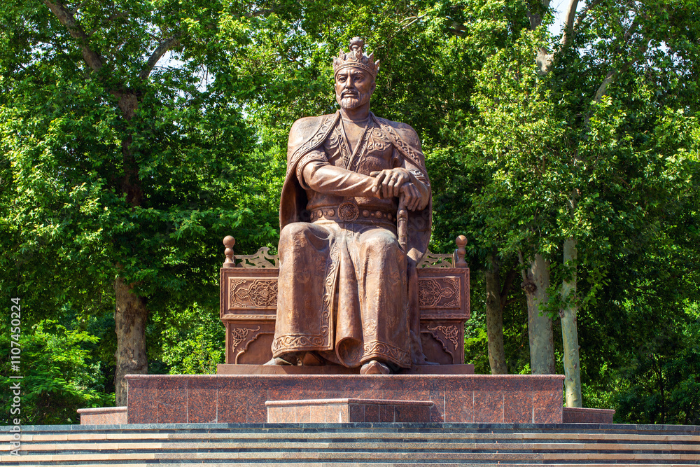 Statue of emperor Amir Timur Tamerlane. Monument was erected in 1996 in ...