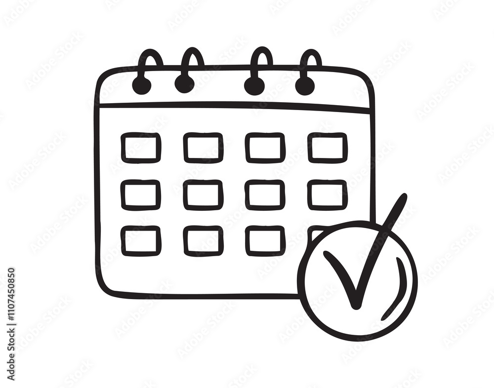 Reminder and calendar doodle hand drawn icon. Outline drawing Reminder ...