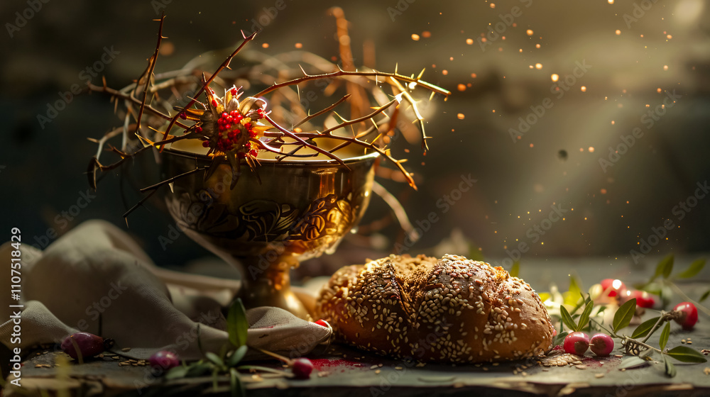 The Last Supper of Jesus, featuring passion objects like the Holy Grail ...