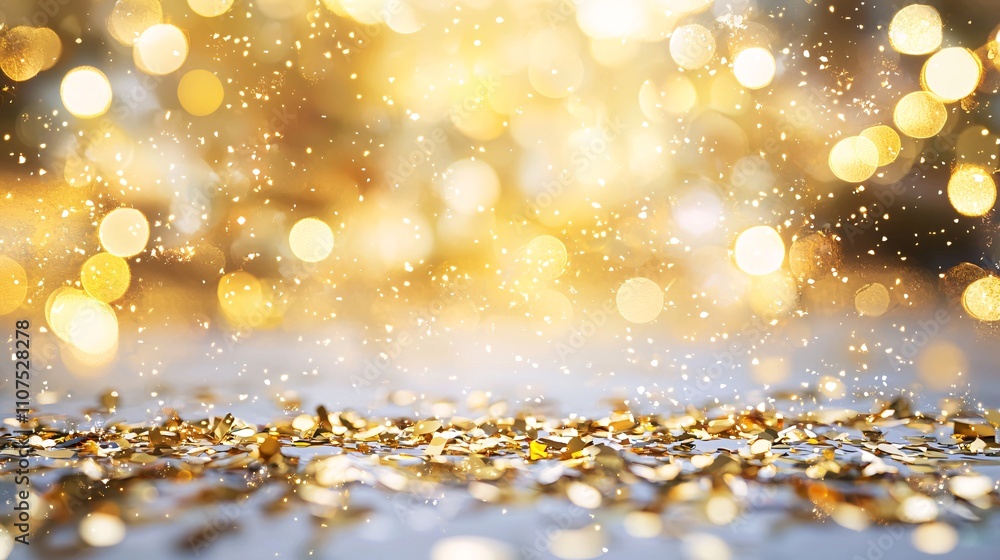 Festive Gold Confetti Celebration on White Surface with Vibrant ...