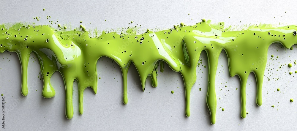 Streams of lively green slime drip, oozing toxic substances. A current ...