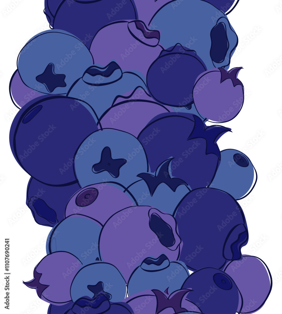 Beautiful fresh ripe blueberry vertical seamless border on transparent ...