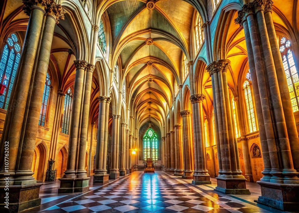 Majestic Nave of a Church Captured in Ethereal Light, Showcasing ...