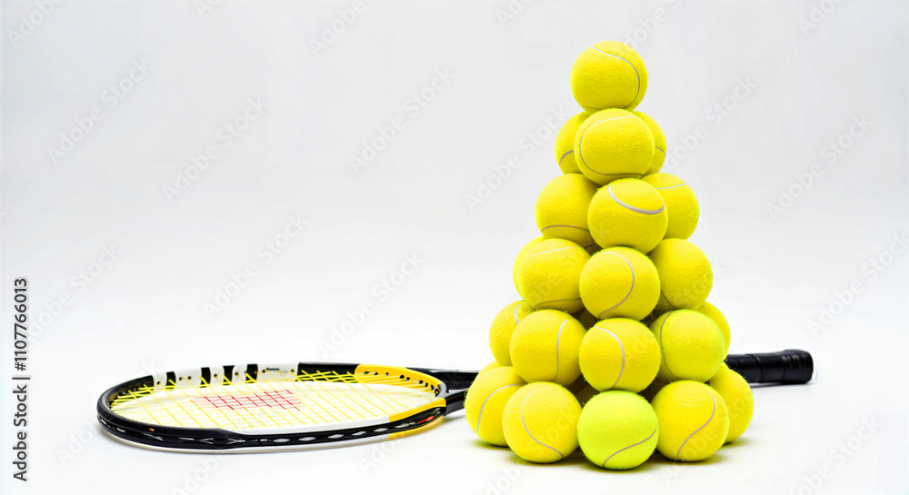 Tennis balls stacked in the shape of a Christmas tree and a tennis ...