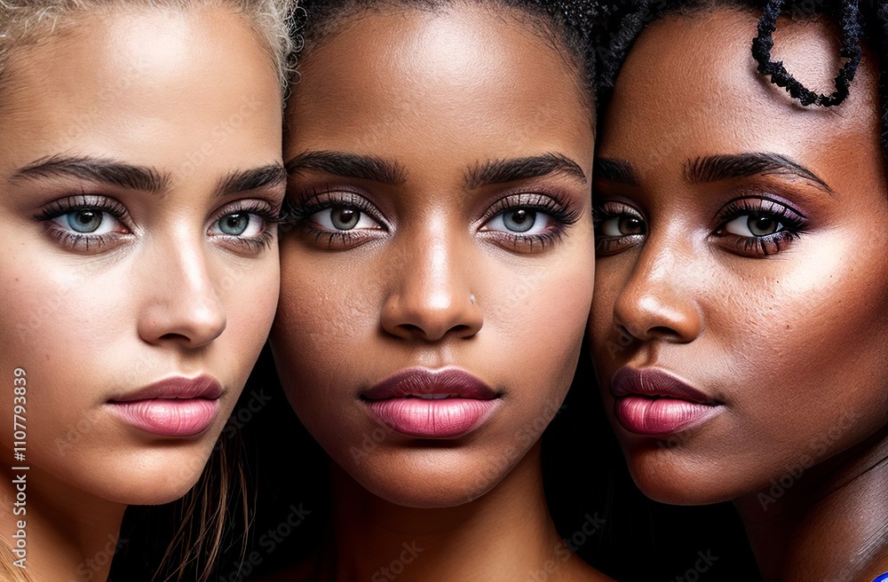 Three black girls. Young African American women. Different shades of ...