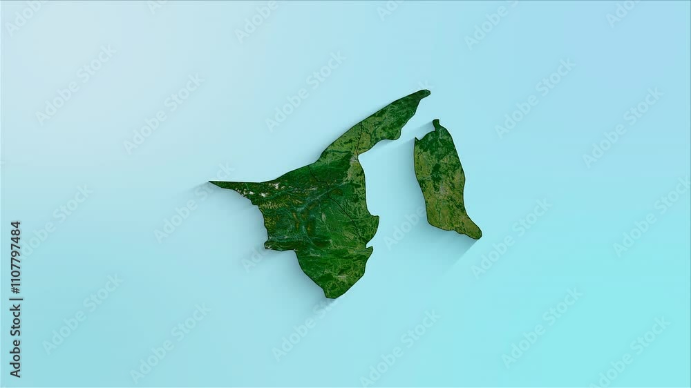 Brunei animated map showing regions forming the country with a physical ...
