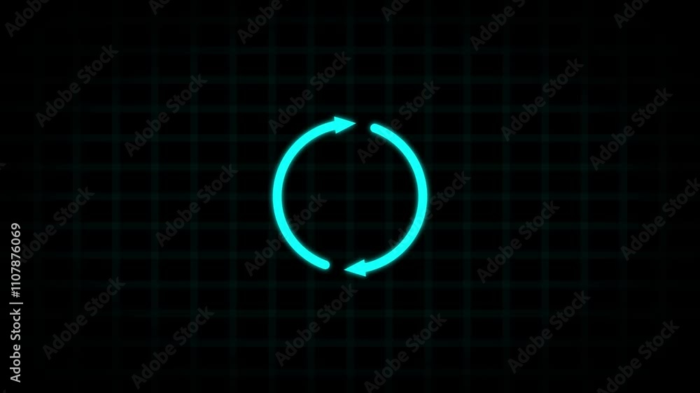 Circle arrow refresh sign icon rotation animated on black background. Arrows circle loading bar ...