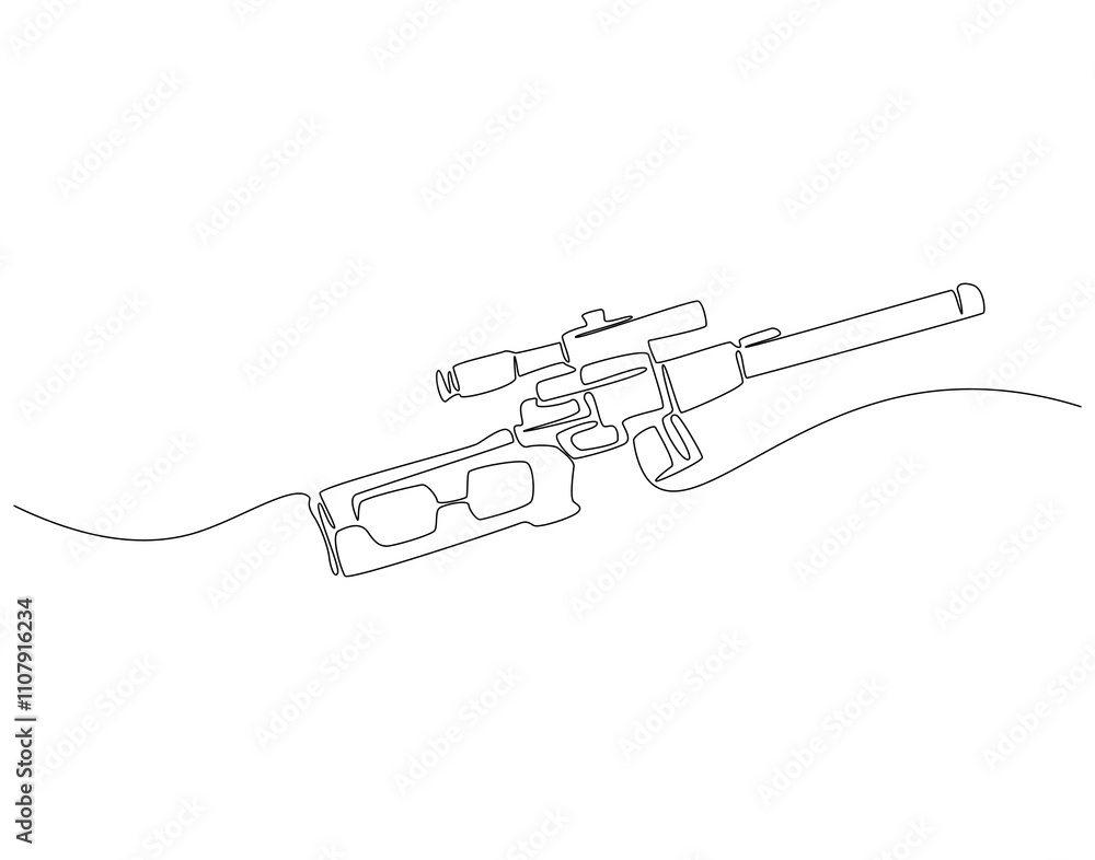 Continuous one line drawing of sniper rifle. One line drawing ...