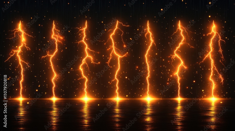set of lightning outline icons thunderbolts and an electric flash of ...