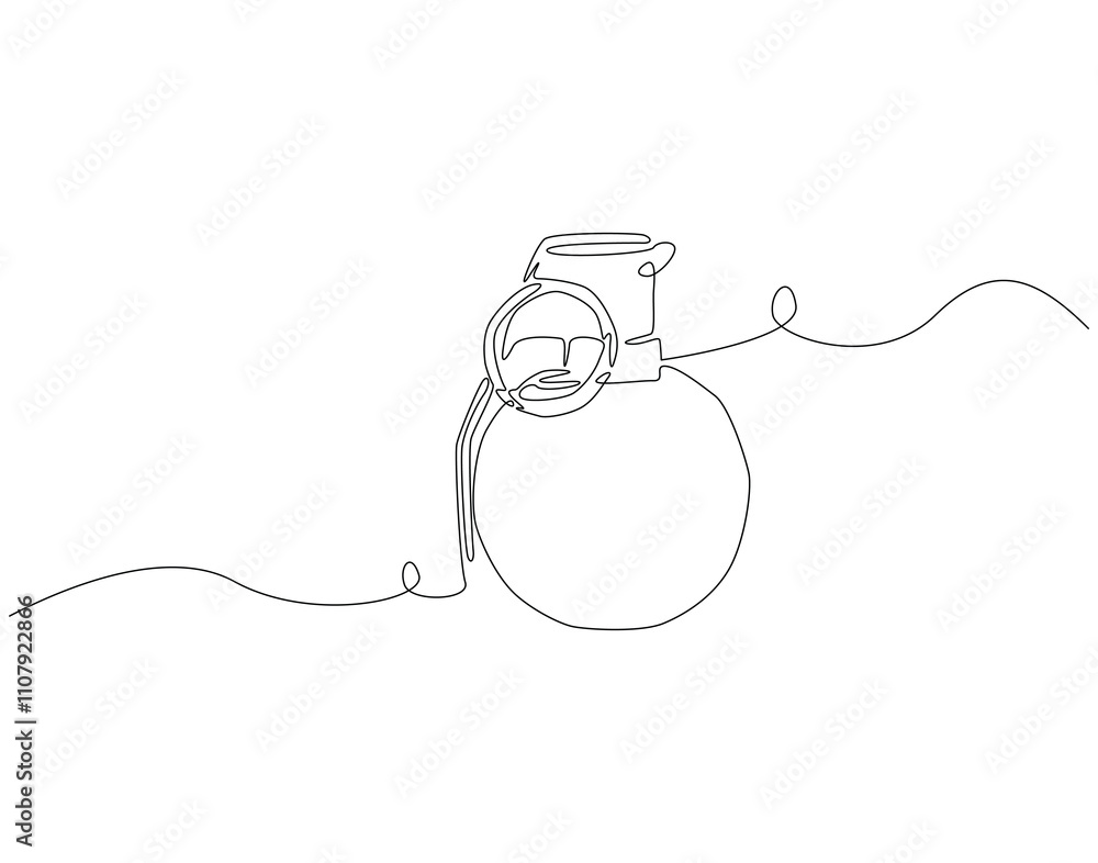 Continuous one line drawing of hand grenade. One line drawing ...
