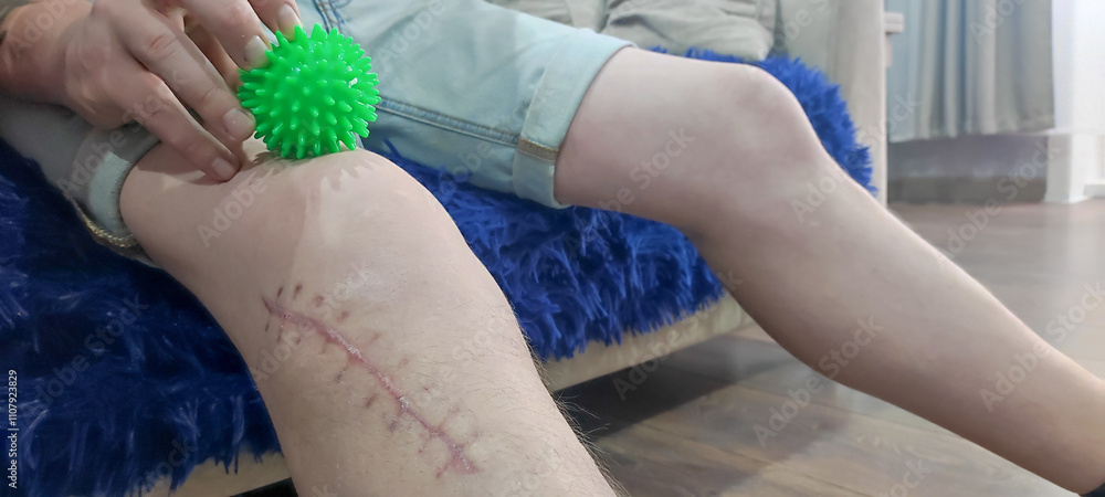 Scars after knee surgery, leg fracture requiring surgery and metal ...