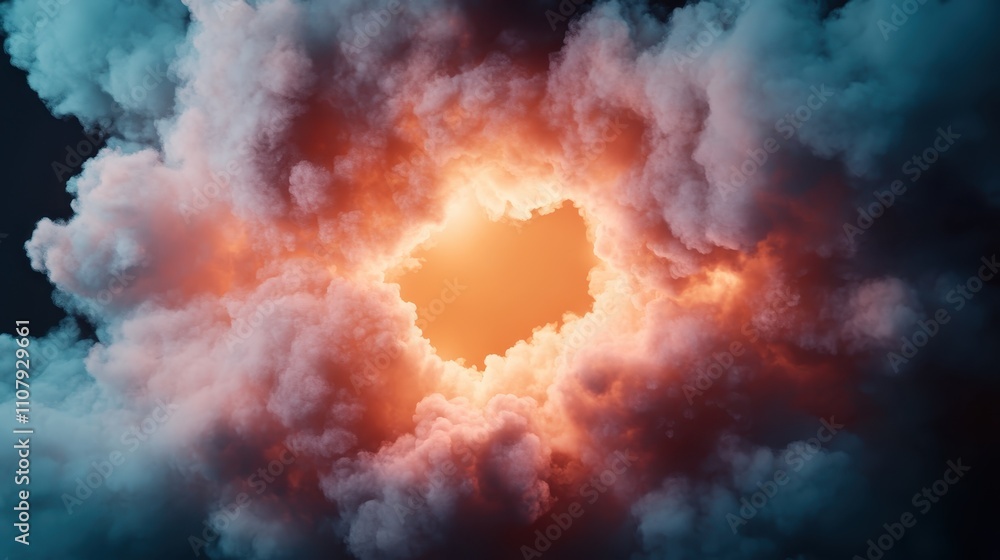 An explosive cloud formation with a glowing center radiates vivid ...