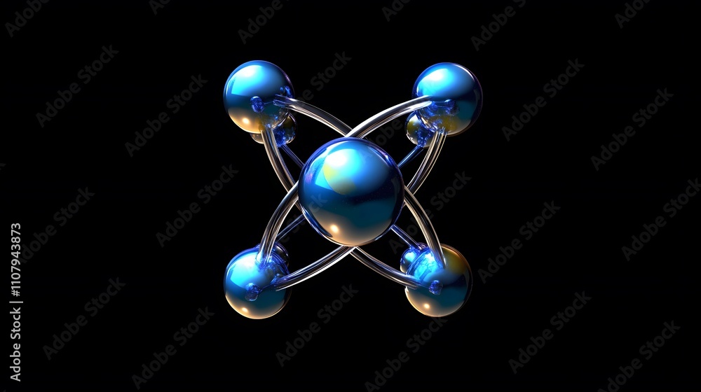 Stunning 3D model of an atom's structure, vibrant blue spheres ...