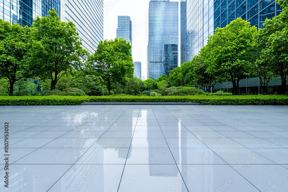 Reflecting greenery, a corporate glass structure represents ESG ...