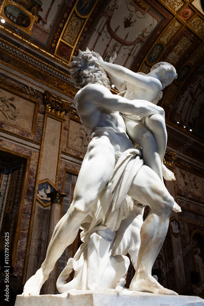 Rome, Italy - Borghese Gallery - The rape of Proserpina, by Gian Lorenzo Bernini, 1622 - white ...