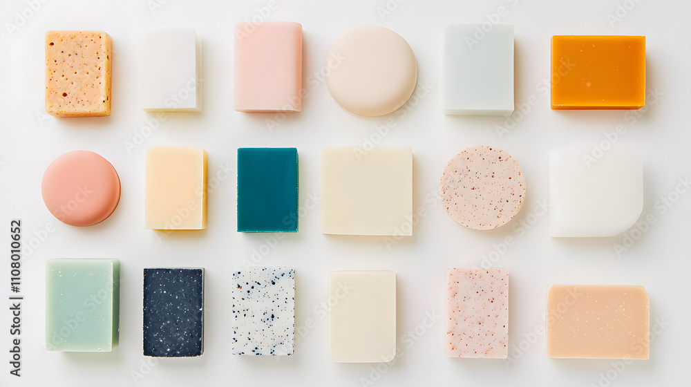 Soaps in various shapes and colours, arranged beautifully, showcasing ...