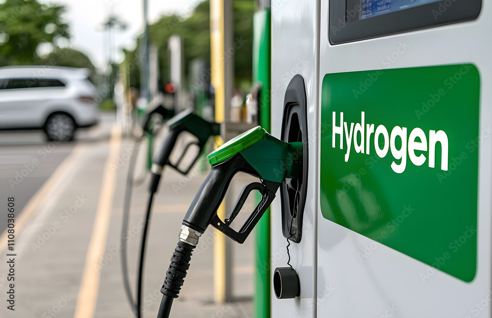 Hydrogen fuel station, showcasing a modern refuelling setup with clean ...