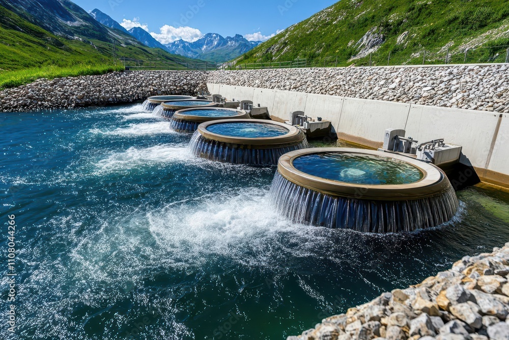 Clear water flowing through a hydropower plant, representing ...