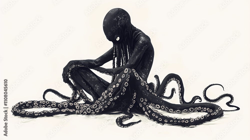 Octopus person in a crouched position with tentacles. Aquatic ...