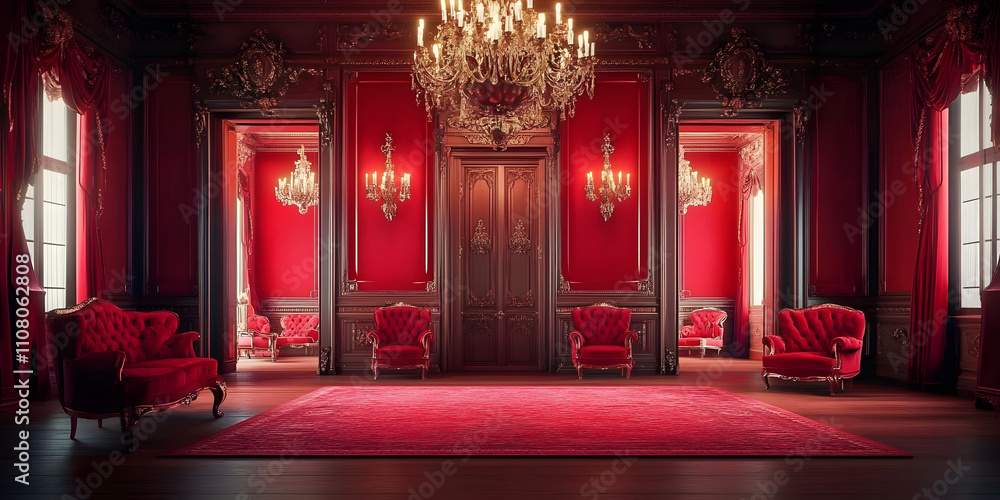 Red Interior. Luxury Interior of Royal Palace with Red Velvet Armchairs ...