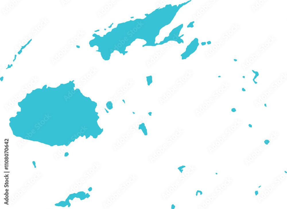 Poster Fiji MAP in Blue, Country Border, Fiji Map, Border line of Fiji ...