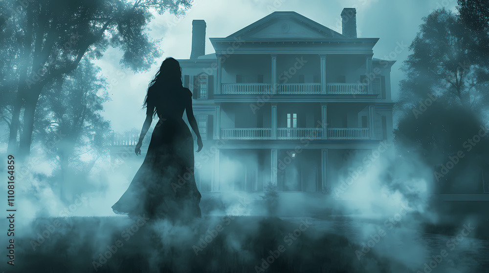 Photo & Art Print Eerie haunting ghostly female figure walking in front ...