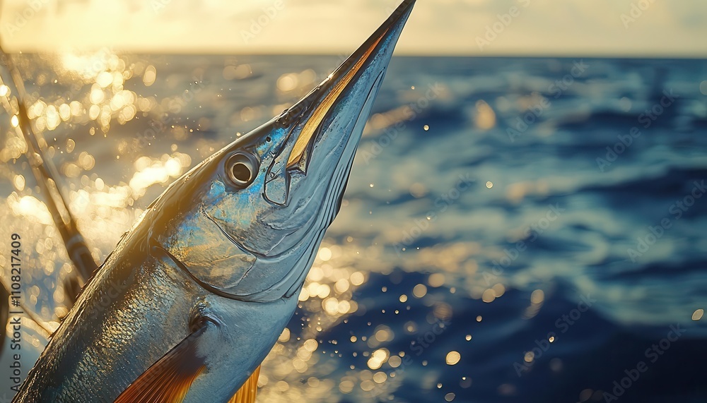 Marlin trophy displayed on a boat after a successful fishing trip ...