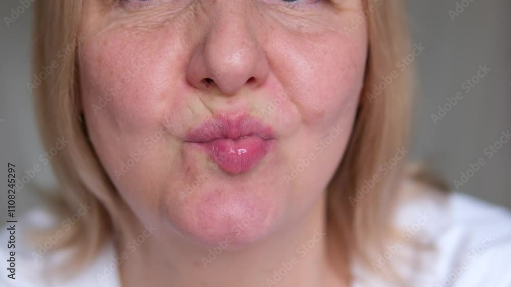 lips in a tube stretch lips girl blonde woman mouth suck lower lip ...