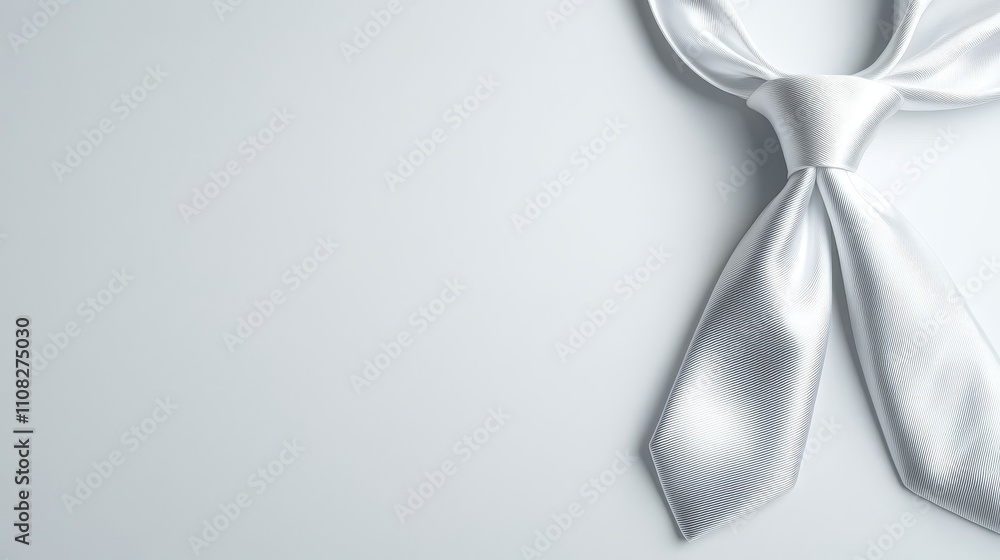 Elegant white tie on pure white backdrop, soft shadows enhancing the ...